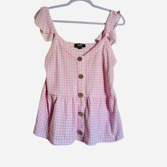 Belldini | Tops | Belle By Bellini Pink Gingham Buttondown Ruffled Top ...